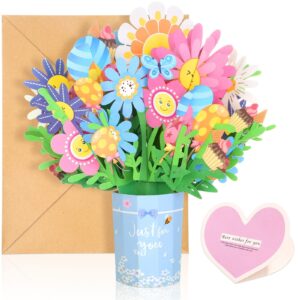 shynek mother's day bouquet pop up cards from daughter and son, 3d flower card kids first mothers day greeting card mom birthday card women all occasion card envelope and blank note tag