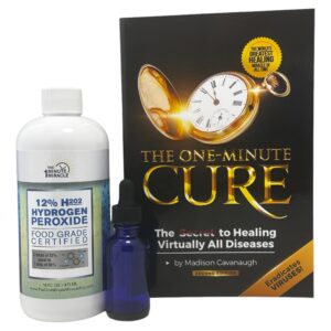 the one minute cure book and 12% hydroge peroxide medical food grade. recommended by the one minute cure book and by most professionals. 16 oz bottle with 1 bottle dropper.