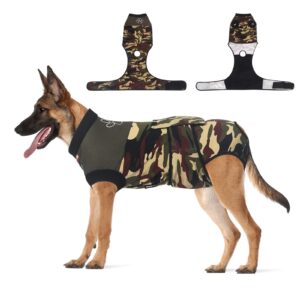 jiupety dog recovery suit adjustable, dog bodysuit for abdominal wound after surgery, substitute e-collar, 3xl size, anti-licking surgical dog onesies, camo.