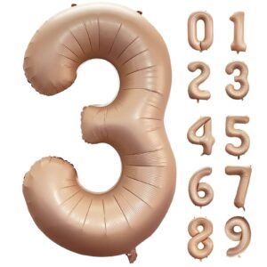 40 inch caramel number 3 balloon large size jumbo digit mylar foil retro apricot beige helium balloons for birthday party celebration decorations graduation anniversary baby shower photo shoot