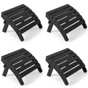 homeqomi adirondack ottoman set of 4, plastic folding adirondack footstool, all weather ottoman for adirondack chairs, widely used for outdoor, porch, patio, garden, poolside, fire pits - black