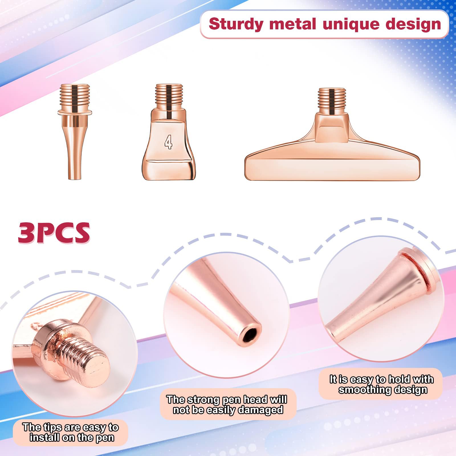 Diamond Painting Pen with Screw Thread Tips,1PCS Diamond Art Pen and 3 PCS Rose Gold Stainless Steel Metal Tips,Diamond Painting Tools for DIY Diamond Art