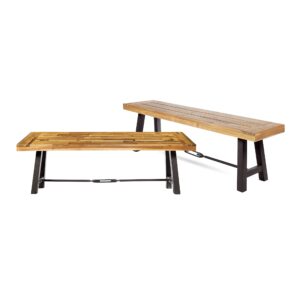 christopher knight home 317962 catriona dining bench, teak + rustic metal