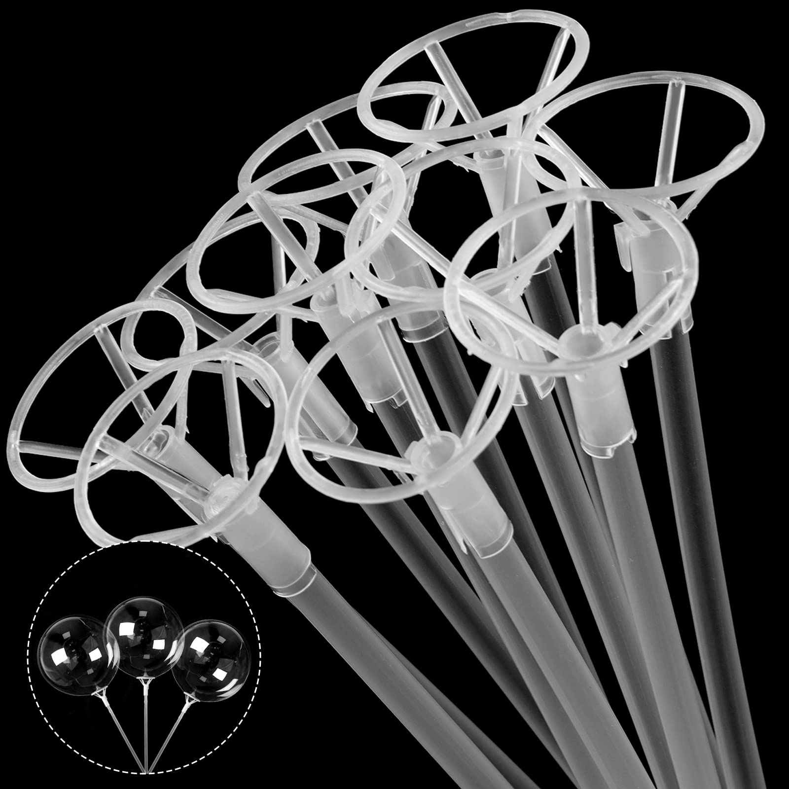 RUBFAC 20pcs Balloon Sticks with Cups Clear Balloon Holder Stick Stand 15inches to 32inches Large and Long Party Balloon Stand for Bobo Balloons Birthday Wedding Party Supplies