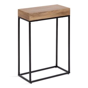 kate and laurel karlsen wood and metal narrow side table, 16 x 24 x 8, natural brown and black, modern transitional slim nightstand with mixed materials design