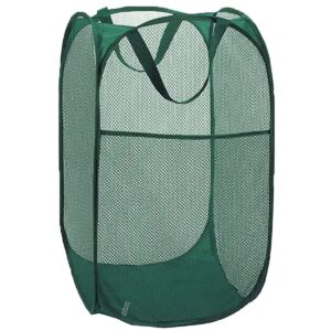 buenod pop up laundry hamper, reinforced mesh laundry basket, folding clothes storage bin for home, dorm, apartments, travel (green, vertical)