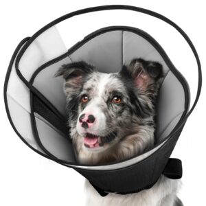 dog cones for large medium small dogs after surgery, megeo adjustable soft dog cone collar, dog recovery collars to prevent pets from touching stitches, wounds and rashes (grey, large)