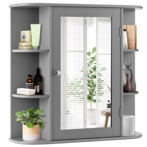 loko bathroom medicine cabinet with mirror, wall mounted storage cabinet with mirrored door, open shelves & adjustable shelves, bathroom wall mirror cabinet, 26 x 6.5 x 25 inches (grey)