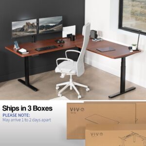 VIVO Electric Height Adjustable 77 x 71 inch Corner Stand Up Desk, 2 Dark Walnut 30 inch Deep Table Tops, Black Frame, Memory Controller, L-Shaped Workstation, 3E Series, DESK-KIT-3E7BD