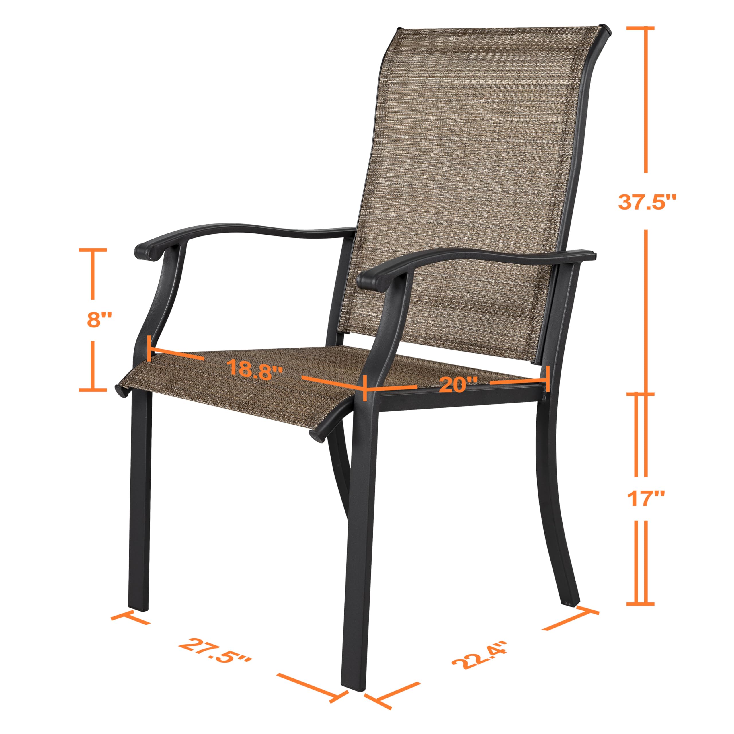 NUU GARDEN Patio Dining Chairs Set of 2, Outdoor Chairs with Armrest, Indoor/Outdoor Chairs Backyard Deck Garden Chairs, Restaurant Kitchen Dining Textilene Chairs,Brown