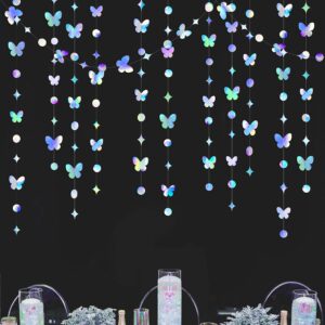 pinkblume iridescent butterfly garland holographic paper hanging circle dot star butterflies streamer banner for spring birthday engagement bridal shower wedding bachelorette party decoration supplies