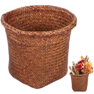 gadpiparty straw woven wastebasket wicker trash can round rattan waste basket sundries storage basket garbage container bin for bedroom bathroom offices home, size s