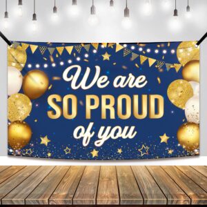 katchon, blue we are so proud of you banner - xtralarge, 72x44 inch | graduation banner, congratulations decorations | graduation backdrop 2024, graduation decorations class of 2024 blue and gold