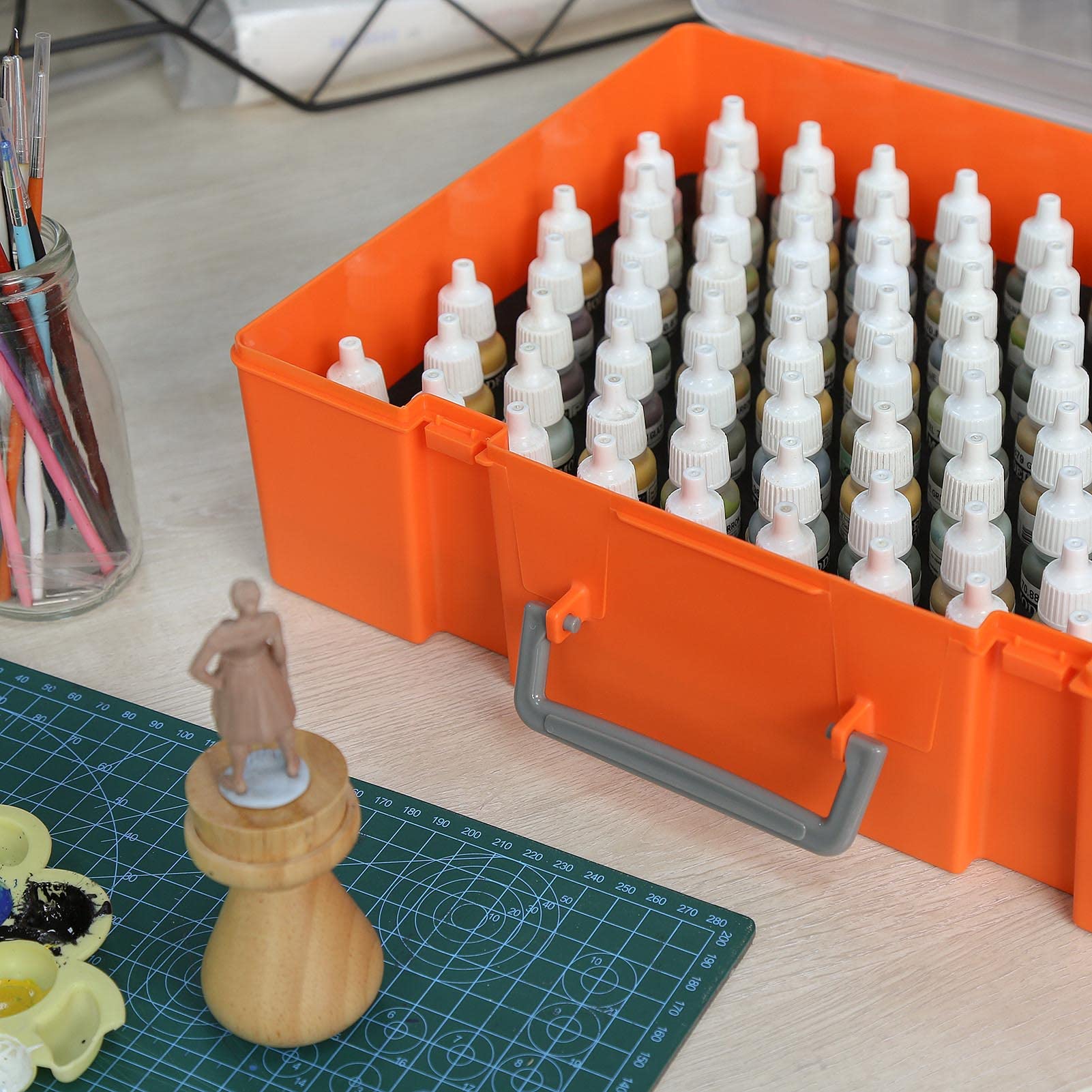 1set Model Paint Bottle Organizer Holds 84pcs 17ml Bottles Pigment Bottle Storage Suitcase Portable SN03 Miniature Paint Storage