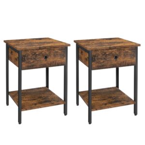 vasagle nightstands set of 2, bedside tables with drawer, side tables, end tables, for bedroom, office, industrial, stone gray and black ulet506b04