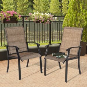 nuu garden patio dining chairs set of 2, outdoor chairs with armrest, indoor/outdoor chairs backyard deck garden chairs, restaurant kitchen dining textilene chairs,brown