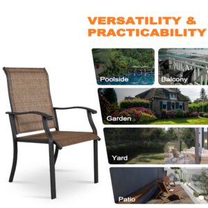 NUU GARDEN Patio Dining Chairs Set of 2, Outdoor Chairs with Armrest, Indoor/Outdoor Chairs Backyard Deck Garden Chairs, Restaurant Kitchen Dining Textilene Chairs,Brown