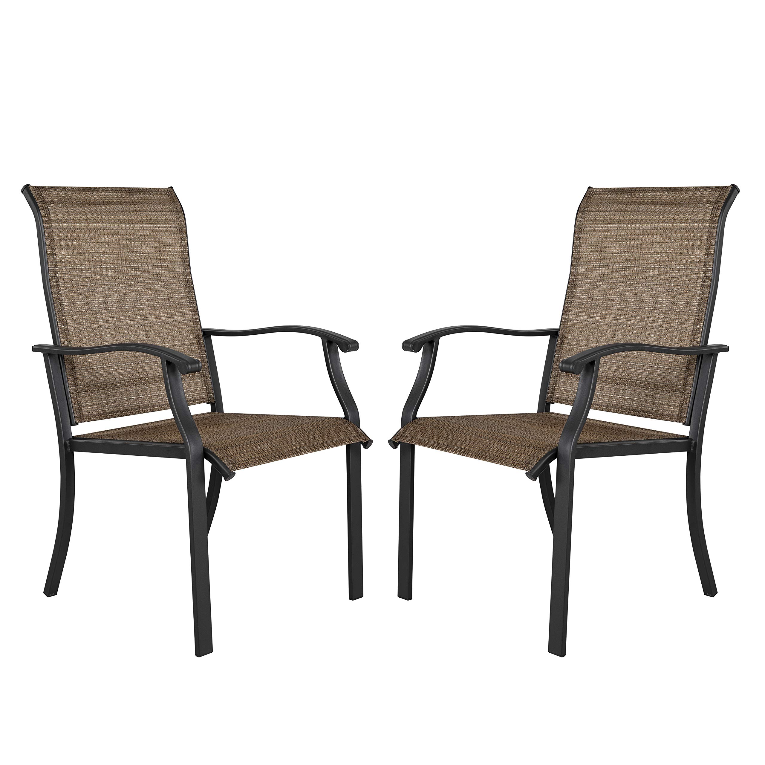 NUU GARDEN Patio Dining Chairs Set of 2, Outdoor Chairs with Armrest, Indoor/Outdoor Chairs Backyard Deck Garden Chairs, Restaurant Kitchen Dining Textilene Chairs,Brown