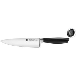 zwilling all star 8-inch chef knife, razor-sharp german knife, made in company-owned german factory with special formula steel perfected for almost 300 years, dishwasher safe, black end cap