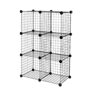 amazon basics 6-cube wire grid stackable storage shelves, 12 x 12-inches, black, 12.6"d x 26"w x 38"h