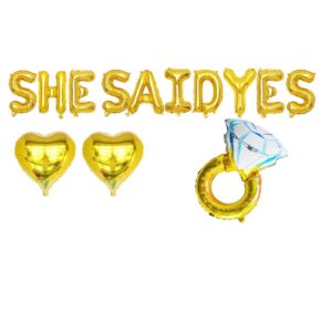 kungoon she said yes banner balloons,funny balloon for wedding engagement bridal shower bachelorette hen party decoration,diamond ring foil sign photo props.(gold)