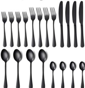 rbg essentials heavy-duty stainless steel utensils flatware set, 20-piece black silverware cutlery set