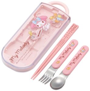 my melody utensil set - includes reusable fork, spoon, chopsticks and carrying case - authentic japanese design - durable, dishwasher safe- music