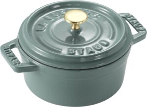 staub la cocotte round z1025-988 pico cocotte round eucalyptus 5.5 inches (14 cm) small, both handed casting, enameled pot, induction compatible, japanese authentic product with serial number