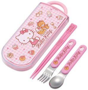 hello kitty utensil set - includes reusable fork, spoon, chopsticks and carrying case - authentic japanese design - durable, dishwasher safe- sweet