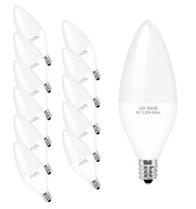 e12 candelabra led light bulbs - equivalent 40w candle bulbs, 5w led chandelier light bulbs, b11 & c37 e12 led bulb daylight (5000k), 450 lumens, pack of 12