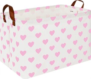 hkec rectangle pink heart gift basket,girl storage basket,pink easter basket,kids toys bin for playroom bedroom,room decor,books shelf baskets（pink heart