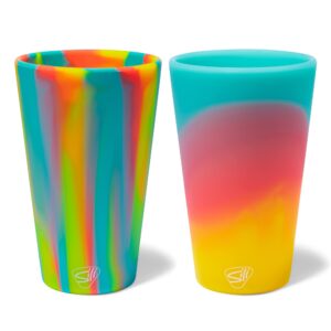 silipint: silicone pint glasses: 2 pack -sugar rush & aurora -16oz unbreakable cups, flexible, sustainable, hot/cold, seasonal color