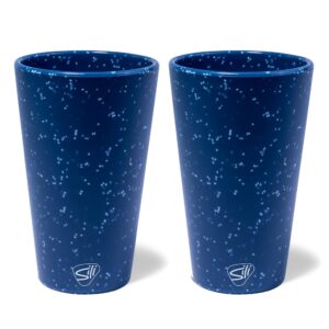 silipint: silicone pint glasses: 2 pack speckled blue - 16oz unbreakable cups, flexible, hot/cold, sustainable, non-slip easy grip