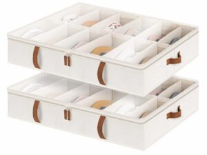 storageworks under bed shoe storage organizer, underbed shoes container with adjustable dividers, shoe storage basket with cover, beige, 2-pack, space-saving shoe box fits up to 24 pairs