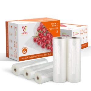 vesta precision premium vacuum sealer bags rolls - 8” x 20’ (2 rolls) | 11” x 16’ (3 rolls) 5 mil thickness, puncture resistant, ideal for food storage, meal prep, and sous vide