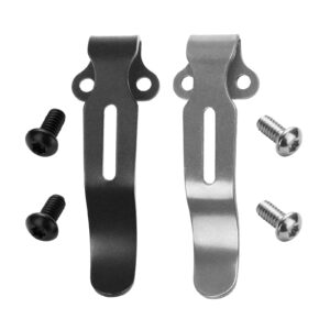 2 pack deep carry pocket clips with 4 pieces screws, stainless steel pocket knife clip replacement for benchmade bugout 535 and more, anodized finish, black and stone wash