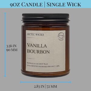 Vanilla Bourbon Candle | Arctic Wicks Scented Coconut & Beeswax Candles | 9oz Amber Jar Non-Toxic Candles | Prefect Gifts For Him Bourbon Whiskey Lovers Non-Toxic Candle | USDA Certified Biobased