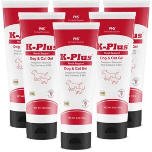 k-plus potassium gluconate renal gel plus cranberry and epa for dogs and cats - veterinarian approved renal supplement - supports potassium balance - (6 pack, gel)