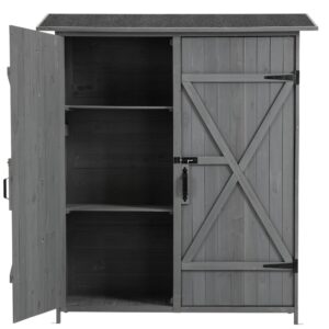 weashume outdoor storage cabinet, wooden storage shed with lockable door, tool storage shed outdoor storage for backyard, 56”l x 19.5”w x 64”h gray