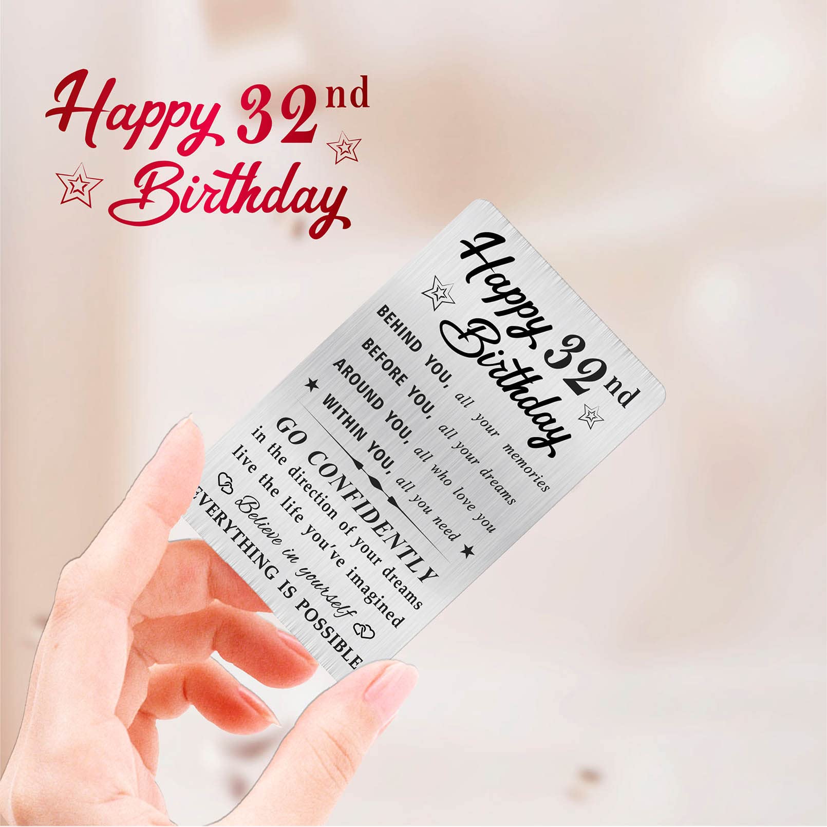 MOQIYXL Happy 32nd Birthday Card for Men Women, Small Engraved Wallet Card for 32 Year Old Birthday Gifts