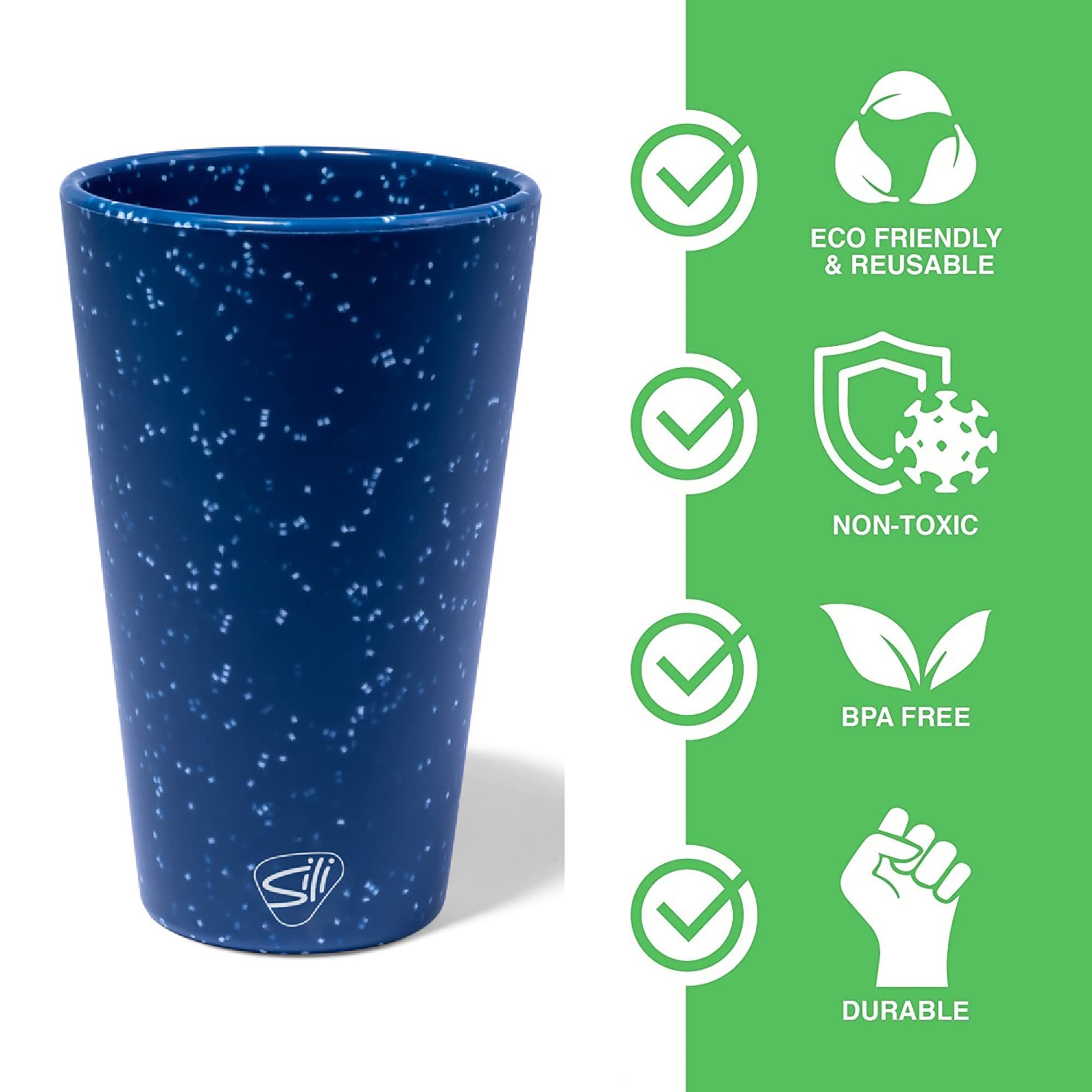 Silipint: Silicone Pint Glasses: 2 Pack Speckled Blue - 16oz Unbreakable Cups, Flexible, Hot/Cold, Sustainable, Non-Slip Easy Grip