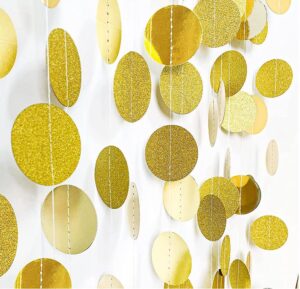 glitter circle dot garland kit for party decorations hanging circle banner streamer backdrop decor for wedding birthday bday engagement bridal shower (glitter gold)