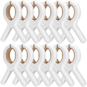 jefhomkit 12 pack beach towel clips,heavy duty plastic clothpins beach pool chair clip with anti-rust springs,quilt drying clip strong grip holder to keep your towel from blowing away,no trace design