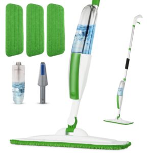 mops for floor cleaning microfiber spray mop with 3 washable reusable pads, a refillable 14 oz bottle and scrubber wet dry flat sweep mop with 360 degree swivel head for home hardwood laminate, green