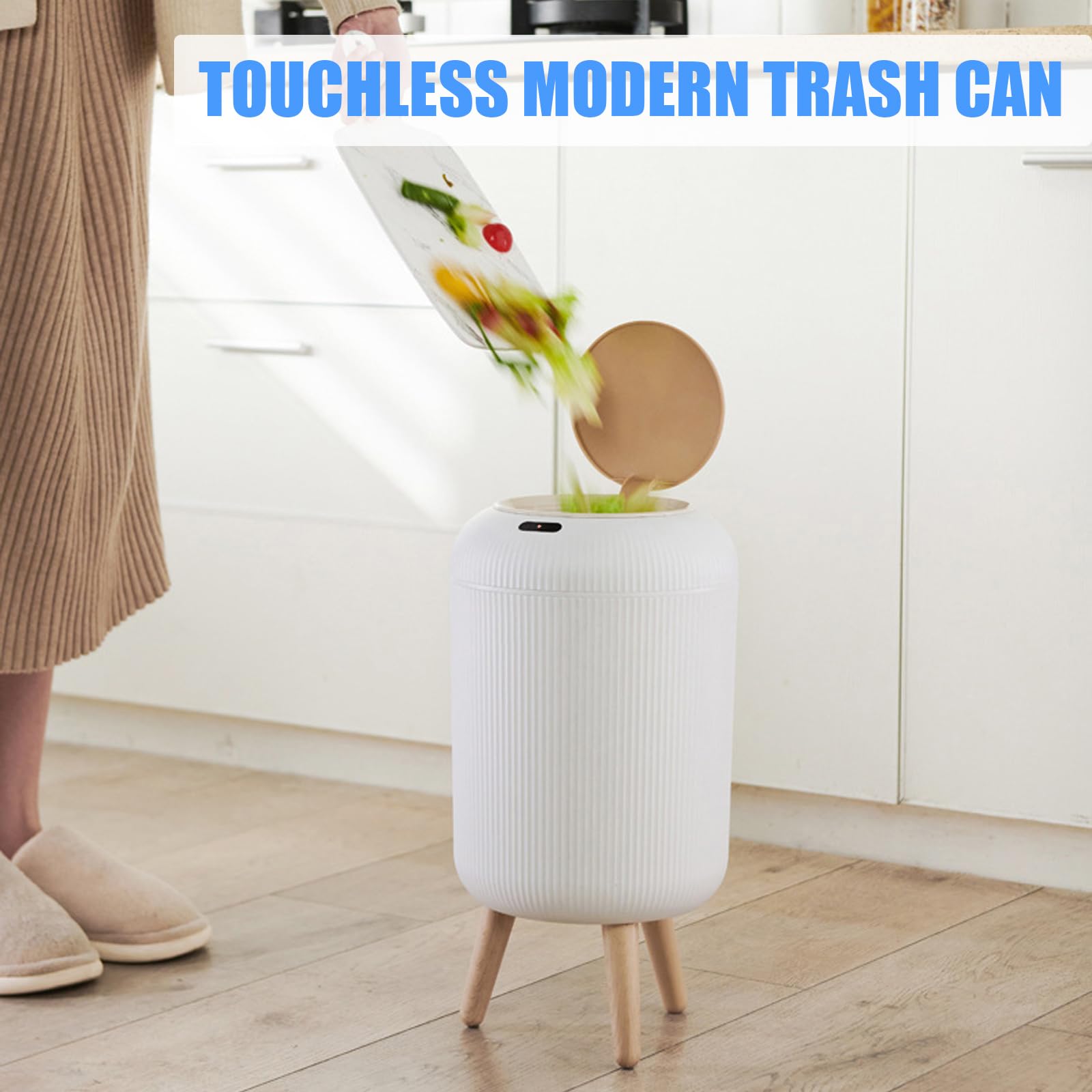 URALFA Motion Sensor Trash Can with Lid, 3 Gallon / 11 L Automatic Bathroom Trash Can, Touchless Trash Bin, Smart Plastic Garbage Can with Removable Legs for Bathroom, Bedroom, Kitchen, Office, White