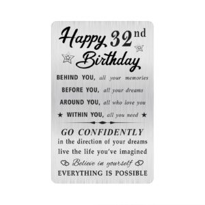 moqiyxl happy 32nd birthday card for men women, small engraved wallet card for 32 year old birthday gifts