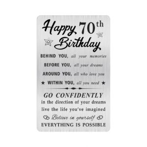 moqiyxl happy 70th birthday card for men women, small engraved wallet card for 70 year old birthday gifts