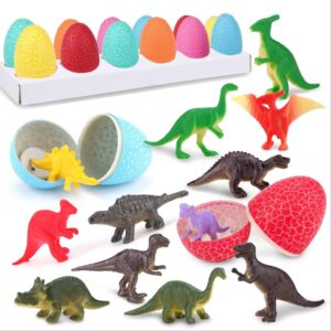 12 dinosaur eggs toys, surprise pack with 12 unique dinosaur figures,goodie bag stuffers,pinata fillers, easter eggs dongcoh,carnival prizes treasure box，birthday party gifts for kids