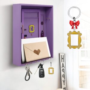 vuejic friends key holder & monica's door frame keychain cute home gift for tv show merchandise lovers, purple handmade home decorative wall, organizer mail key holder for wall (silvery gift)