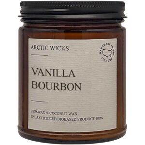 vanilla bourbon candle | arctic wicks scented coconut & beeswax candles | 9oz amber jar non-toxic candles | prefect gifts for him bourbon whiskey lovers non-toxic candle | usda certified biobased